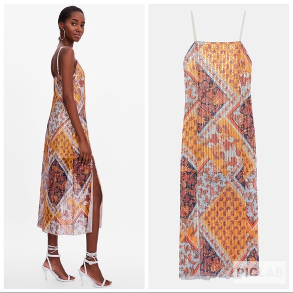 Zara | Dresses | Nwt Zara Print Dress With Sequins | Poshmark